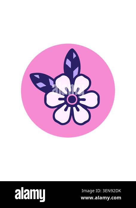 animated graphic of a stylized flower with two leaves inside a pink ...
