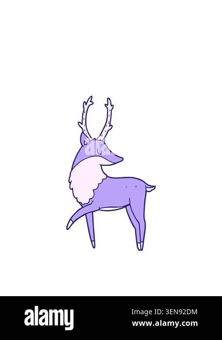 animated purple deer with antlers stands on a white background, with a ...