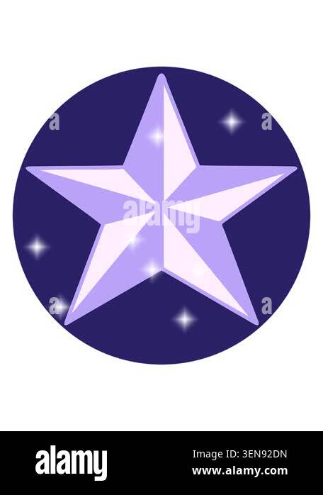stylized purple star with sparkling lights on a dark blue circular ...