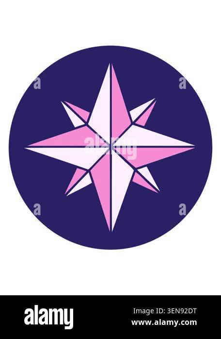 pink and white compass rose graphic with eight points, set against a ...