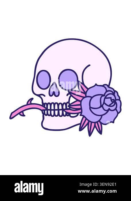 Vertical video showing a stylized illustration of a light purple skull ...