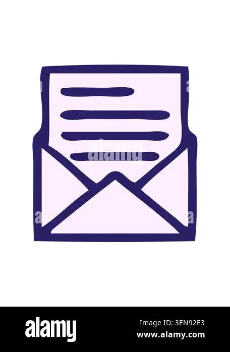 animated icon of an open envelope with a letter inside, on a white ...