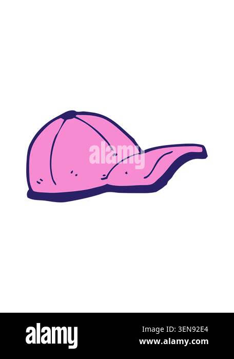 animated pink baseball cap with a dark blue outline, isolated on a ...