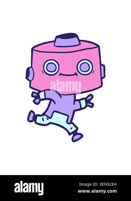 Vertical video showing cute cartoon robot character running with a ...