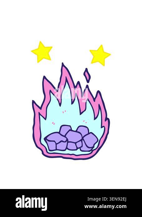 Vertical video showing animated cartoon fire with glowing embers and ...