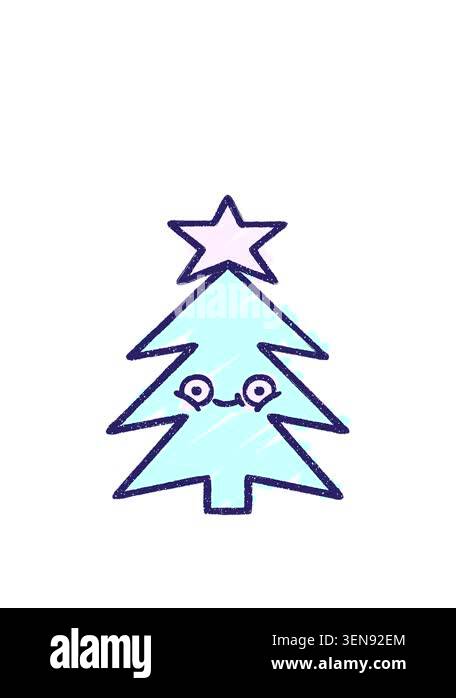 animated cartoon Christmas tree with a star on top, isolated on a white ...