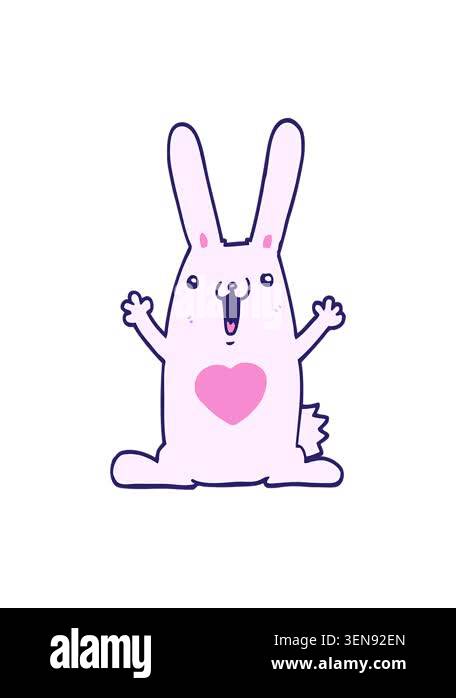 animated pink bunny with a heart on its chest, transitioning between ...