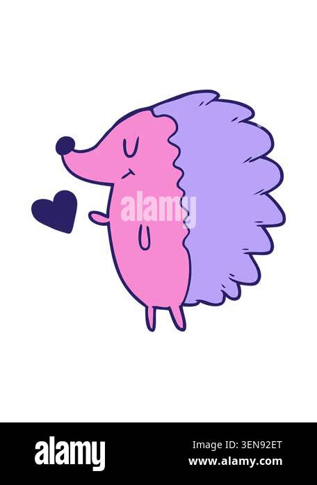 cute cartoon hedgehog with closed eyes and a heart symbol, animated ...