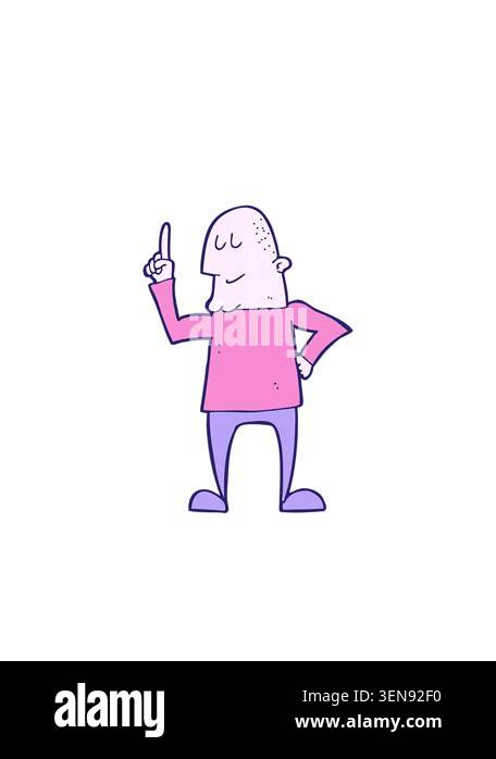 Vertical video showing animated character with a bald head and pink ...