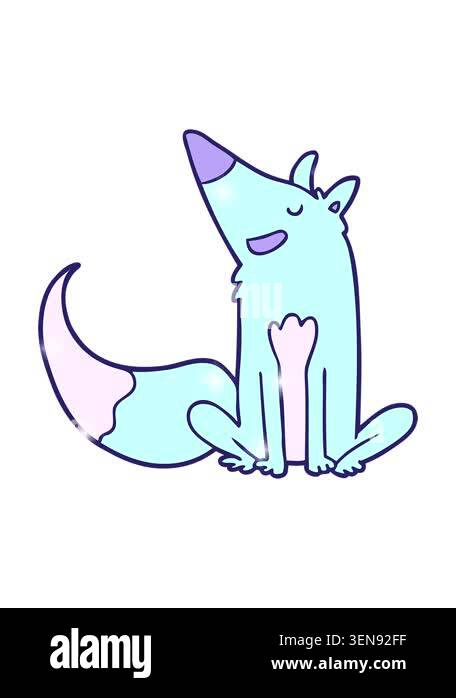 animated cartoon wolf sitting and looking up with a happy expression ...