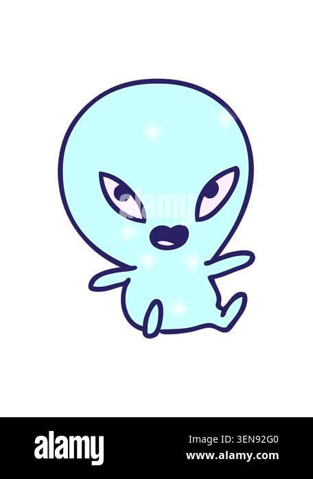 Vertical video showing cute cartoon alien character with big eyes and a ...