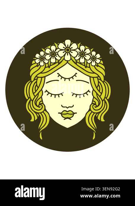 changing color animation of iconic tattoo style image of female face ...