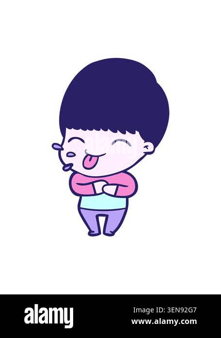 Vertical video showing animated cartoon boy sticking out his tongue and ...
