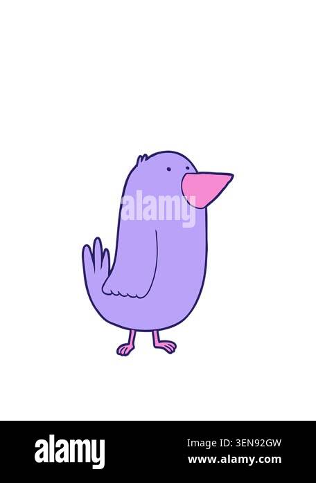 simple animated cartoon of a purple bird with a pink beak standing ...