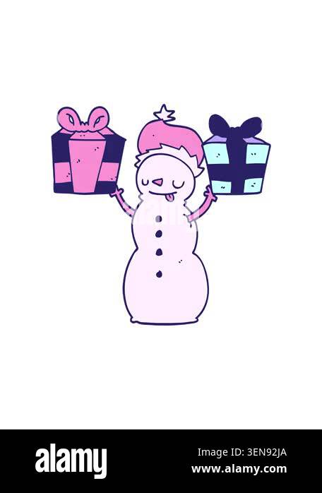 spinning motion animation of cartoon snowman with present Stock Video ...