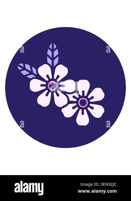 animated graphic of two stylized white flowers with pink centers and ...