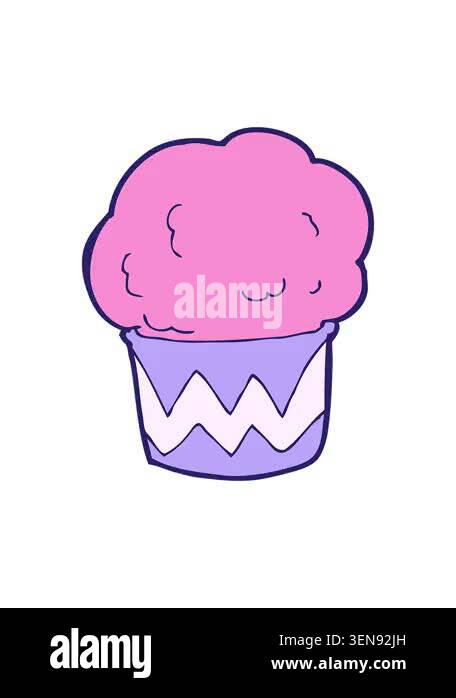 Vertical video showing animated cupcake with pink frosting and purple ...