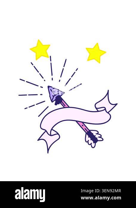 spinning stars animation of scroll banner with tattoo style old flint ...