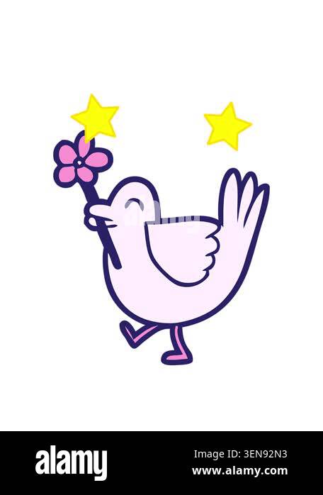 spinning stars animation of bird with flower cartoon Stock Video ...