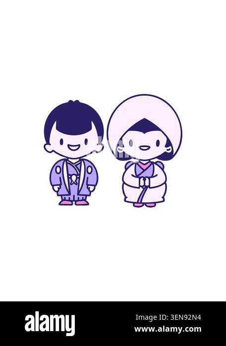 sales flash animation of a Japanese wedding couple in traditional ...