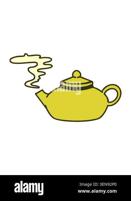 changing color animation of a japanese tea pot freshly brewed design ...