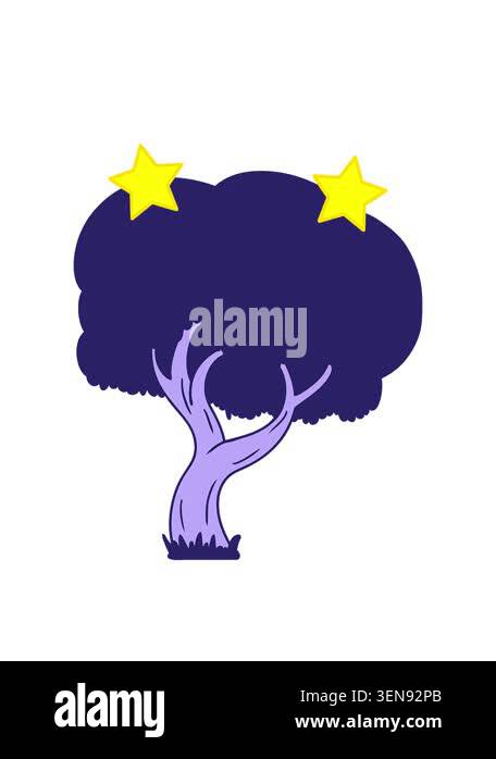 spinning stars animation of hand drawn cartoon doodle of a summer tree ...