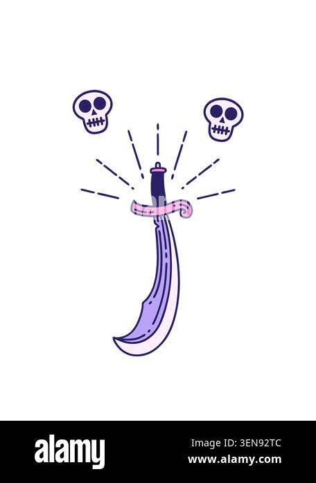 spinning skulls animation of tattoo style scimitar sword Stock Video ...