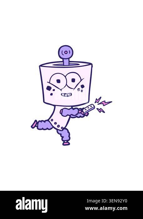 popping motion animation of happy cartoon robot with remote control ...