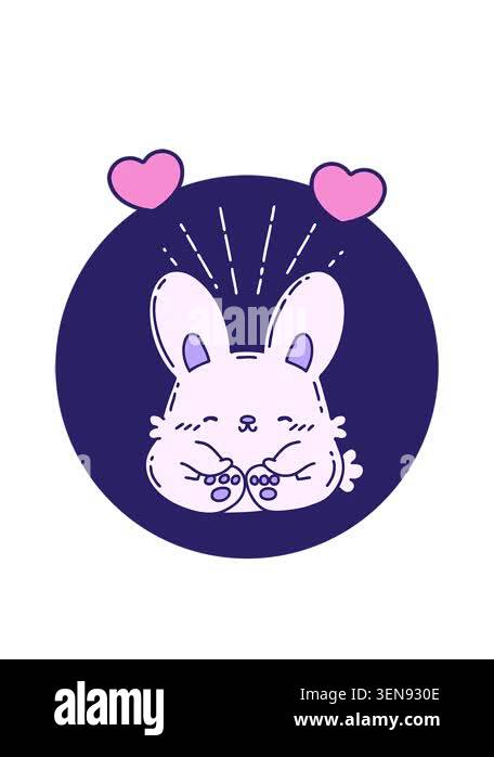 spinning hearts animation of icon of a tattoo style happy rabbit Stock ...