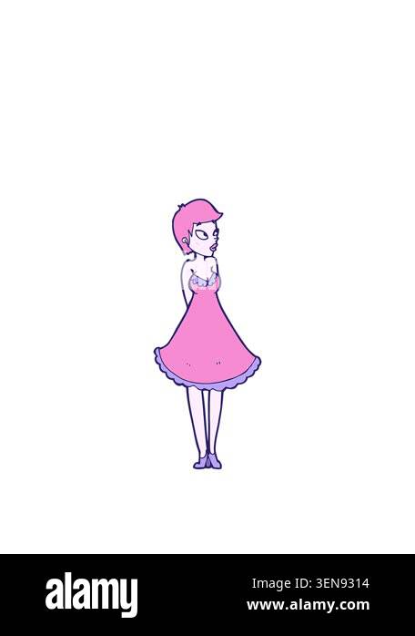 stretching up animation of cartoon of pretty woman in dress Stock Video ...