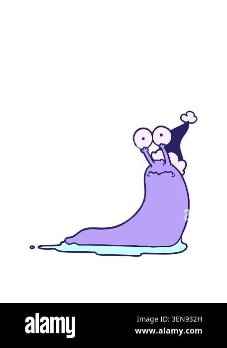 stretching up animation of hand drawn line drawing of a slug wearing ...
