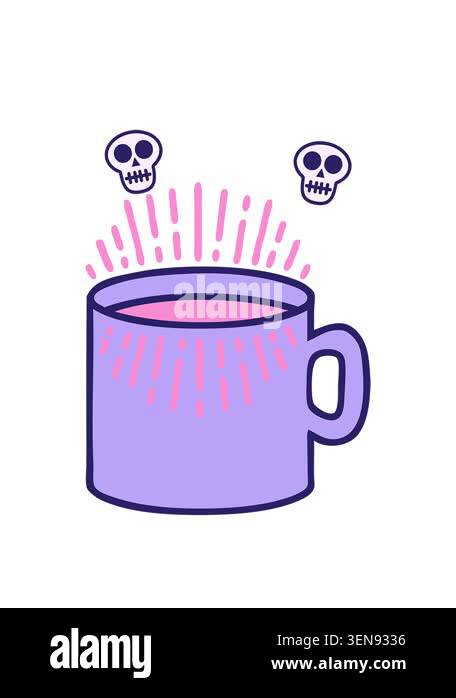 spinning skulls animation of iconic tattoo style icon of cup of coffee ...
