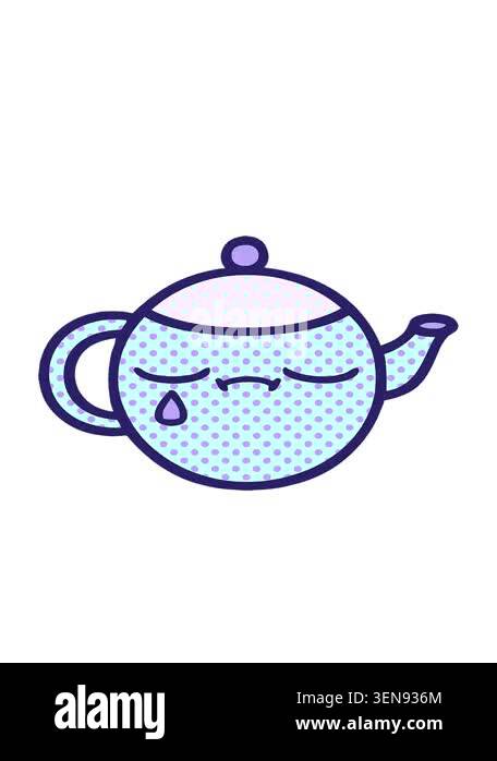 bobbing motion animation of comic book style cartoon of a sad tea pot ...