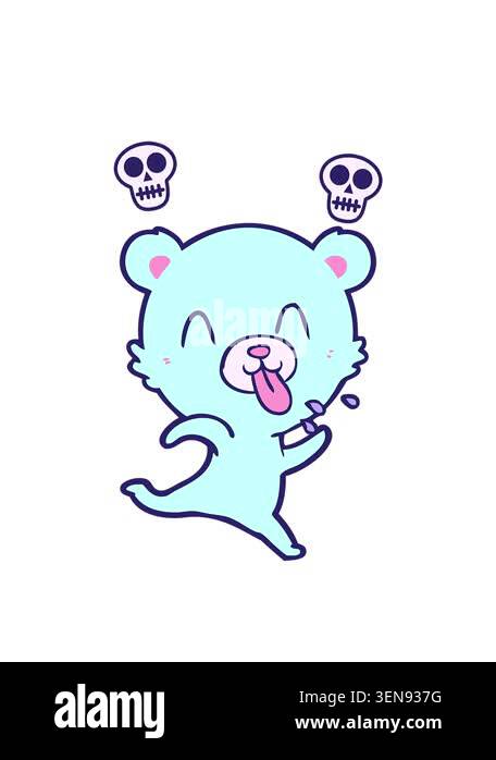 spinning skulls animation of funny bear cartoon character Stock Video ...