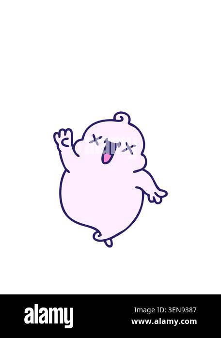 rise and float animation of cartoon of a cute halloween ghost waving ...