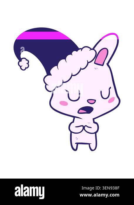 power up animation of cartoon rabbit wearing christmas hat Stock Video ...