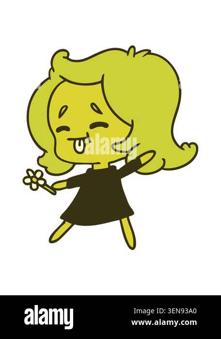 changing color animation of freehand drawn cartoon of cute kawaii girl ...