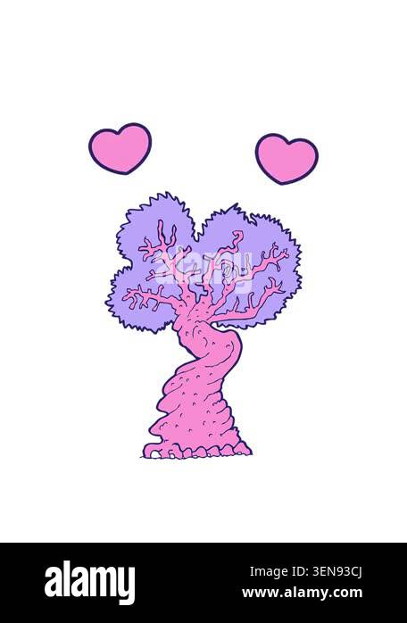 spinning hearts animation of cartoon big old tree Stock Video Footage ...