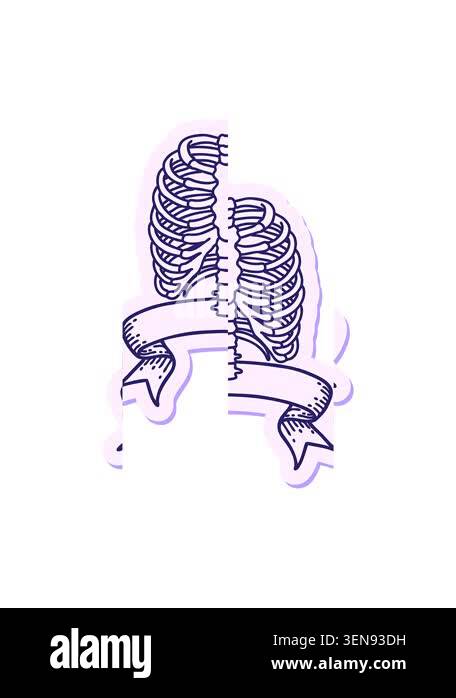 splitting motion animation of tattoo style sticker with banner of a rib ...