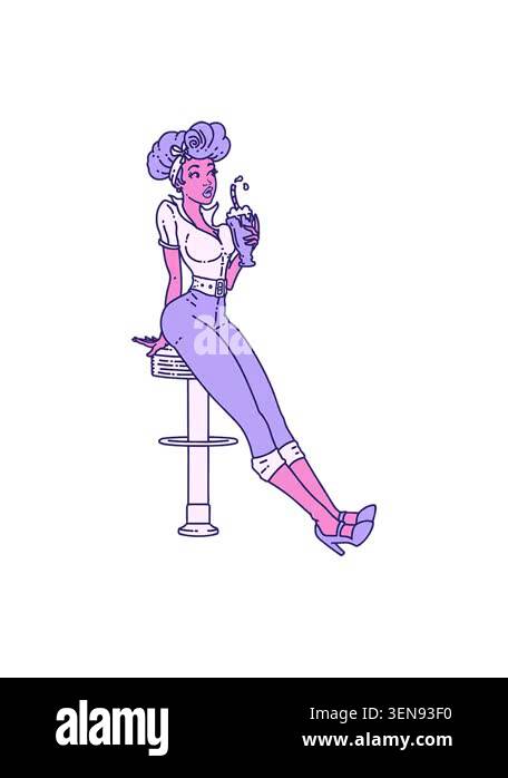 bob and pause animation of tattoo in traditional style of a pinup girl ...