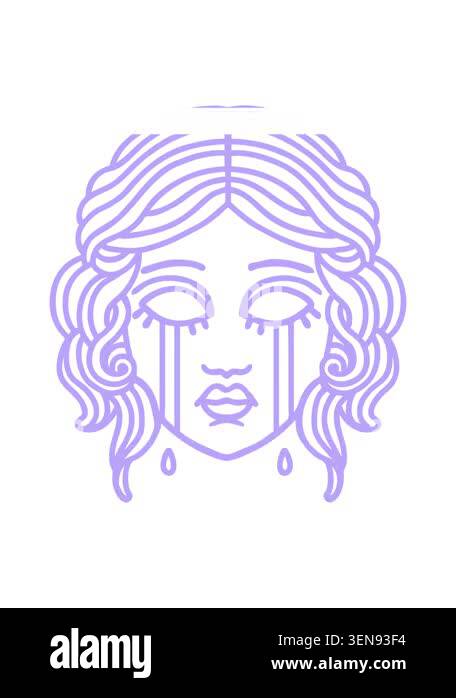 power up animation of tattoo in black line style of female face crying ...