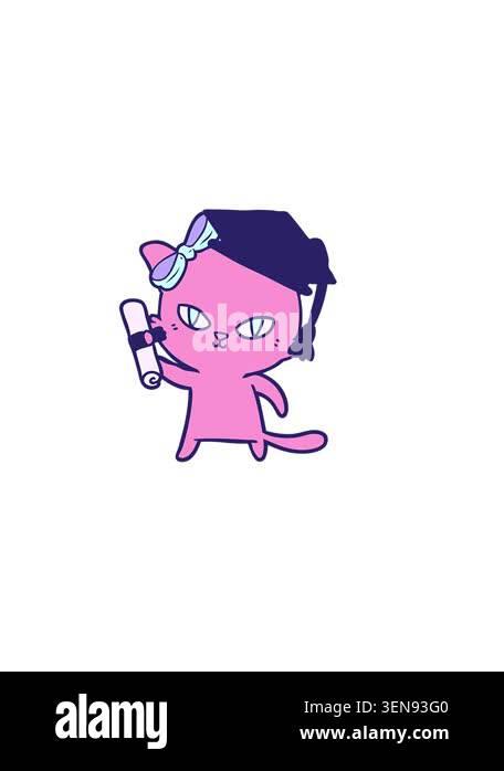 horizontally vibrating animation of cute cartoon cat graduating Stock ...