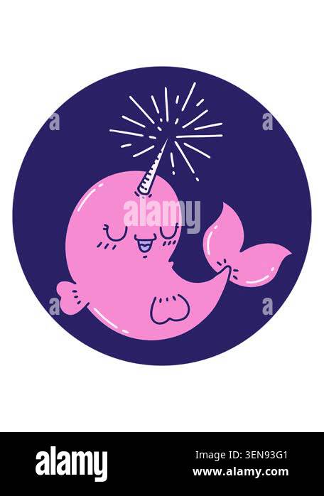shine light effect animation of icon of a tattoo style happy narwhal ...