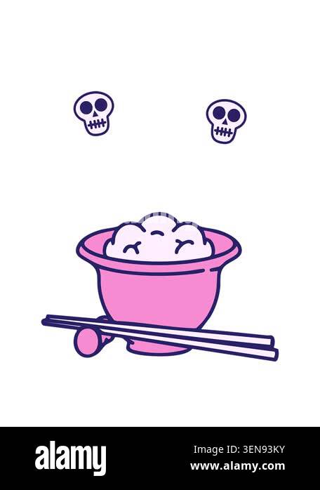 spinning skulls animation of cartoon of japanese rice in traditional ...