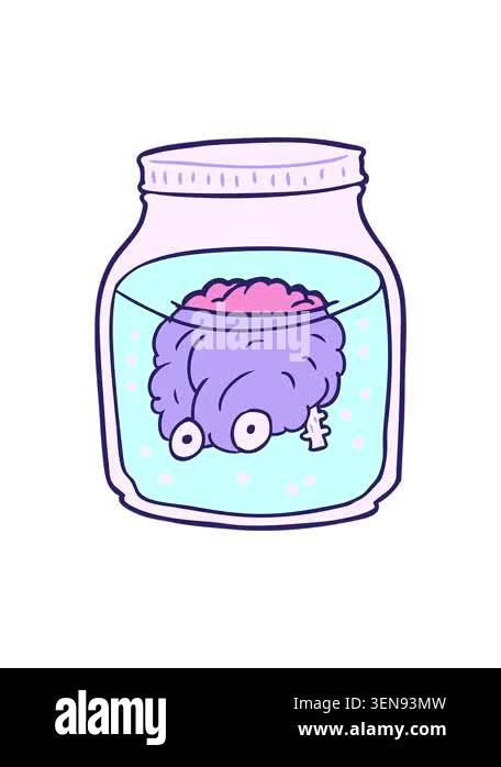 popping motion animation of cartoon spooky brain floating in jar Stock ...