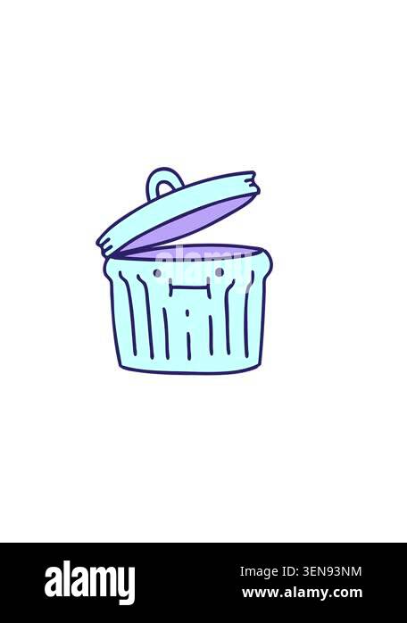 horizontally vibrating animation of cartoon of a metal garbage can ...