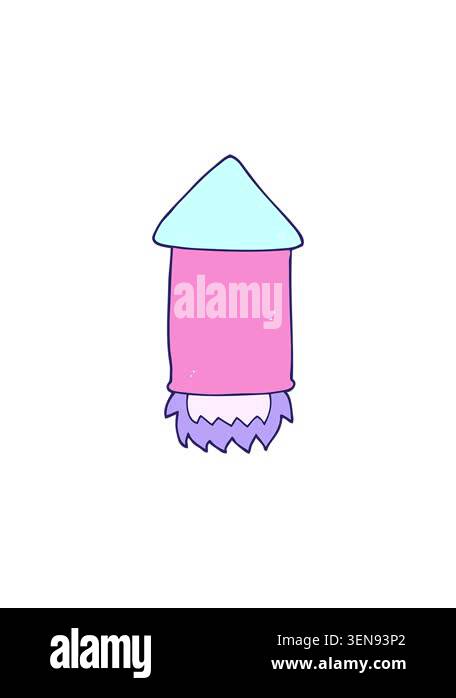 Vertical video showing a simple animated rocket with a pink body and ...