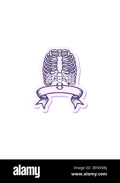 splitting effect animation of tattoo style sticker with banner of a rib ...