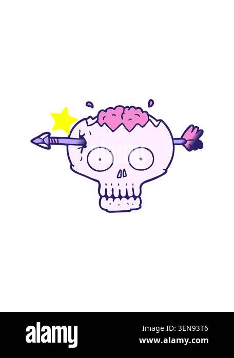 twinkling stars effect animation of cartoon skull with arrow through ...