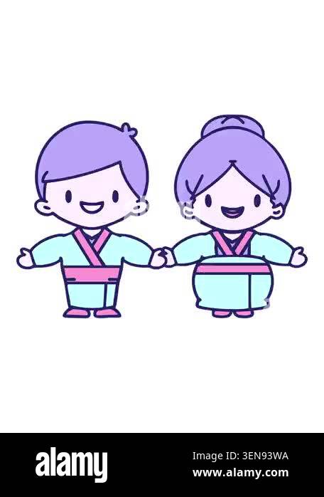 shivering motion animation of a Smiling Japanese couple getting married ...